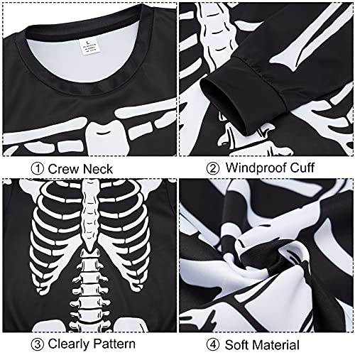 RAISEVERN Mens Halloween Sweatshirts Skeleton Print Funny White Bone Pullover Long Sleeve Shirts Black Cool Holiday Festival Sweater for Women