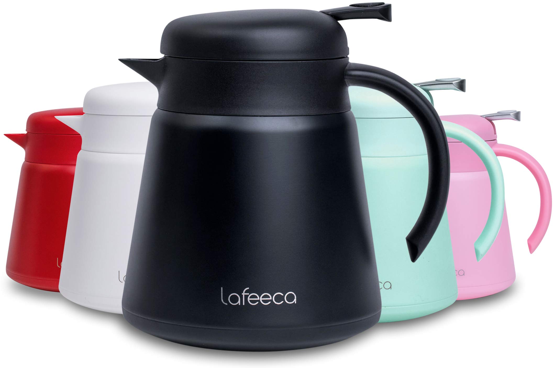 Lafeeca Thermal Coffee Carafe Tea Pot Stainless Steel, Double Wall Vacuum Insulated | Cool Touch Handle | Hot & Cold Retention | Non-Slip Silicone Base | BPA Free Black