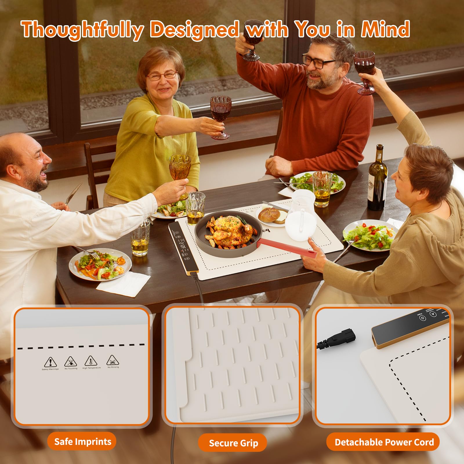 Silicone Food Warming Mat for Food - Portable Food Warmers for Parties with 8 Adjustable Temp Setting- Electric Food Warming Tray withTouchscreen- Foldable Heating Mat for Gatherings&Buffets