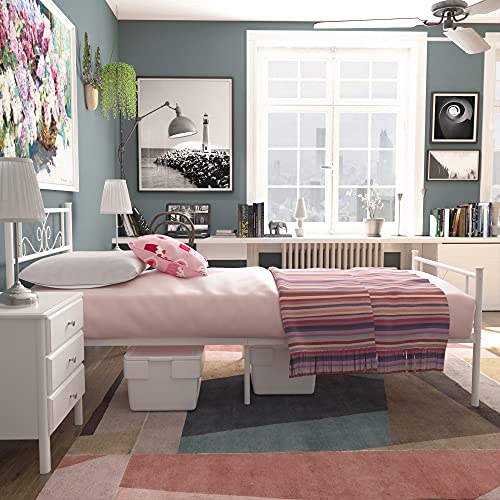 Weehom 12.7 Inch Twin Size Metal Bed Frame with Headboard Platform Bed Steel Slat Support Mattress Foundation Easy Assembly White
