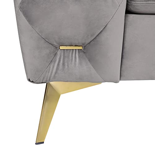 QHITTY Chesterfield Sofa, 84'' Modern 3 Seater Velvet Accent Couch with Square Arms and Metal Tufted Button, Metal Legs for Living Room, Office, Bedroom (Grey)
