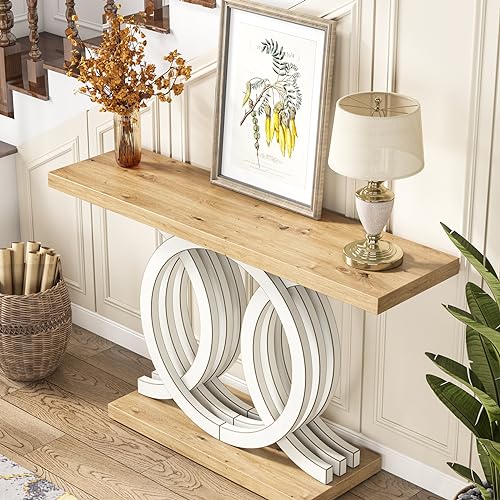 Tribesigns 55 in Console Table with Geometric Base, Modern Hallway Table, Wooden Entryway Table, Foyer Sofa Table, Unique Long Accent Table for Decoration and Organization (White) Brand