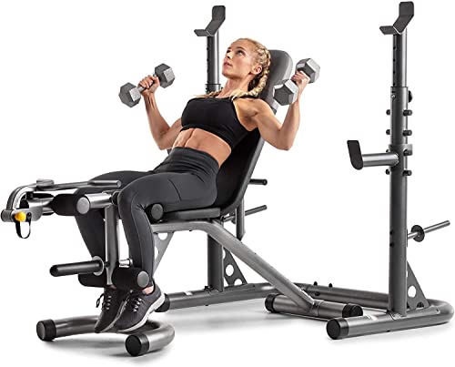 Gold's Gym XRS 20 Adjustable Olympic Workout Bench with Squat Rack, Leg Extension, Preacher Curl, and Weight Storage