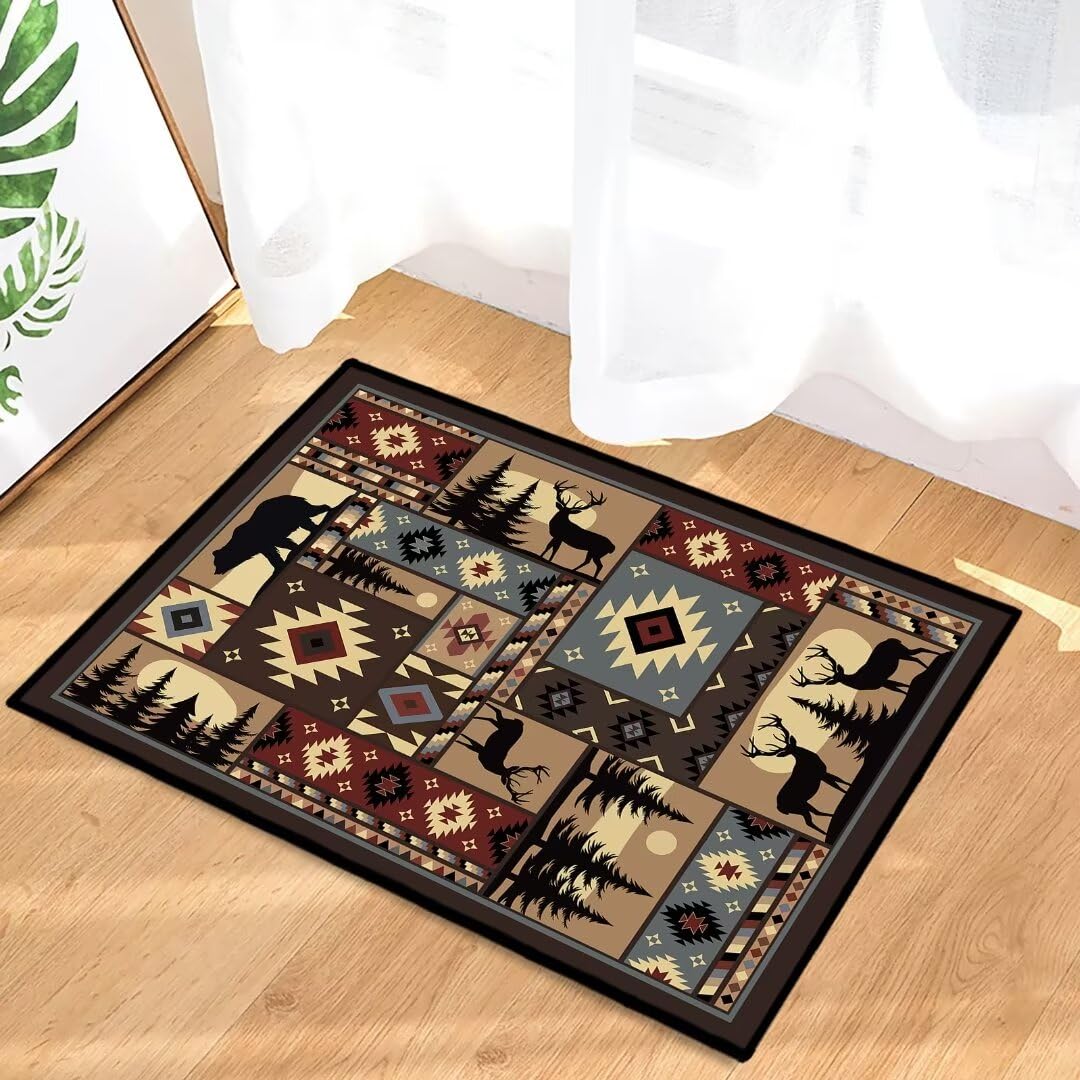 Rustic Cabin Wildlife Entrance 2x3 Rug,Buffalo Plaid Bear Moose Deer Country,Door Mat Indoor Throw Rugs Small Entryway Rug Doormat Washable Non Slip Vintage Floor Carpets Mat for Front Door,Bedroom