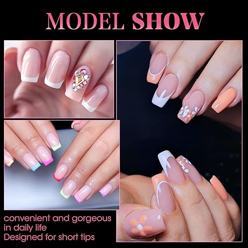 Ranrose French Nail Tips 120PCS Short French Full Cover White Clear False Nails 12 Sizes Square Nail Tips Acrylic Press On Nails with Box for Nails Tips Art