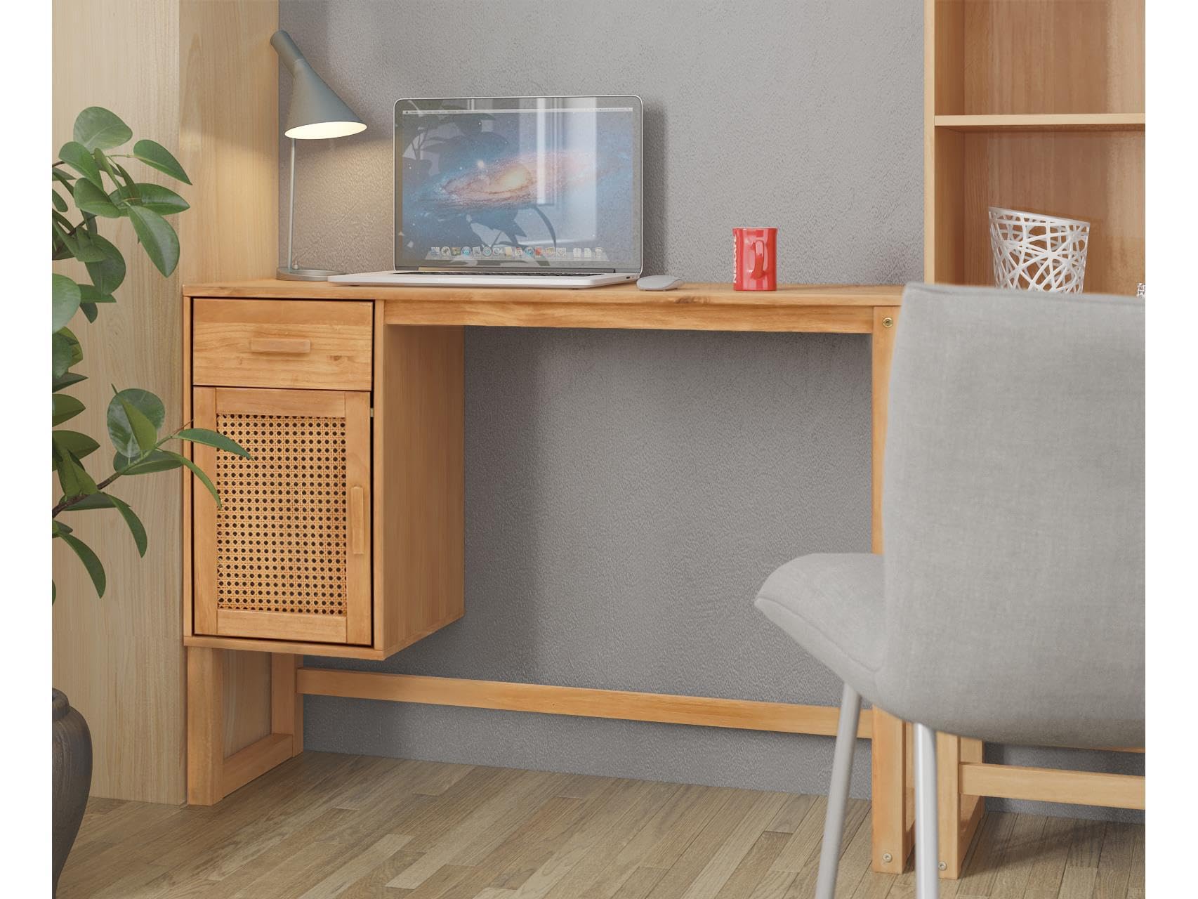 REN HOME Talo Desk with Closed Storage and Drawer, Natural