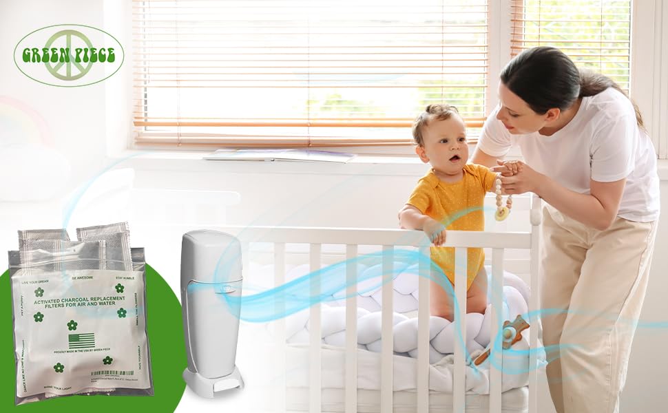 Green Piece® 24 Pack Overstuffed All-Natural Diaper Pail Deodorizer | Activated Charcoal Air Purifier Compatible with Diaper Pails, Shoe Closets, Trash Cans, Pets - Made in The USA by Green Piece