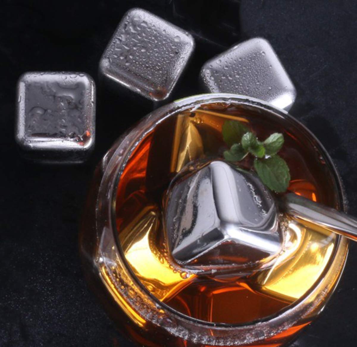 GoldNJade Stainless Steel Ice Cubes Reusable Chilling Stones for Whiskey Wine (Silver)