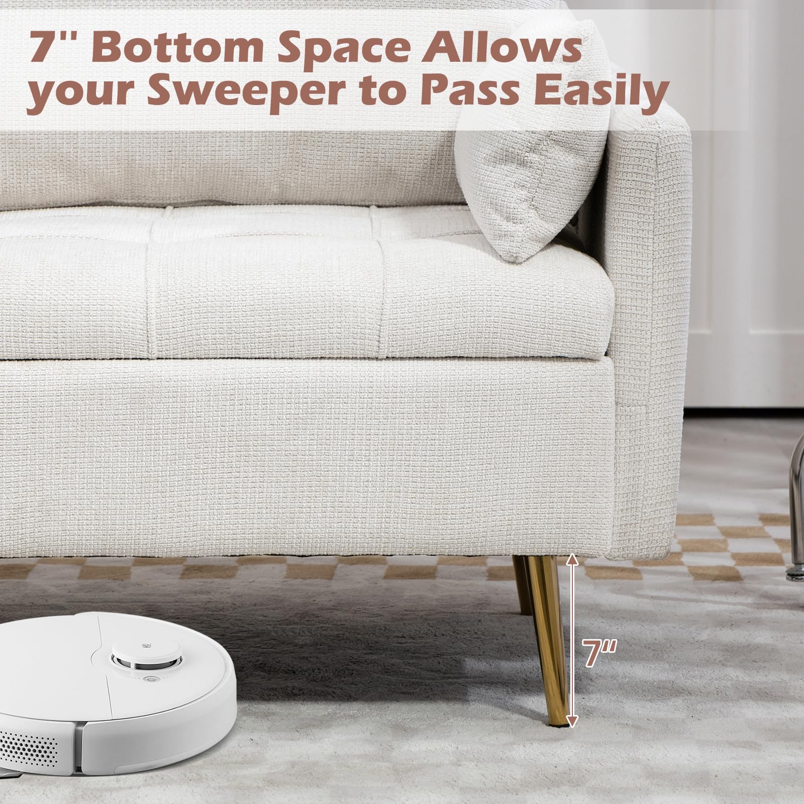 RIHEREFY 60'' Loveseat Sofa Couch with Storage, Modern Loveseat Couch with 4 Pillows & Metal Legs, 2 Seater Sofa with USB & Type C for Living Room,Bedroom, Apartment(Beige