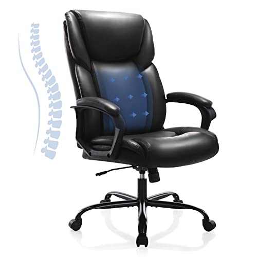 OLIXIS Executive High Back Home Office Desk Soft Armrest Padded, Height Adjustable Ergonomic Computer Lumbar Support Bonded Leather Chair, Black