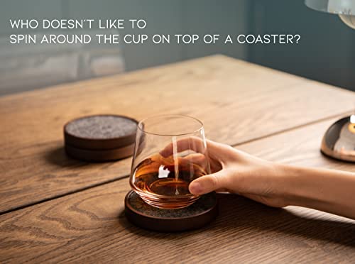Wood Coaster for Drinks, 4.3 Inch, Set of 6, Absorbent and Insulation Felt Stackable Cup Holders, Coasters for Wooden Table, Designed by S1EGAN