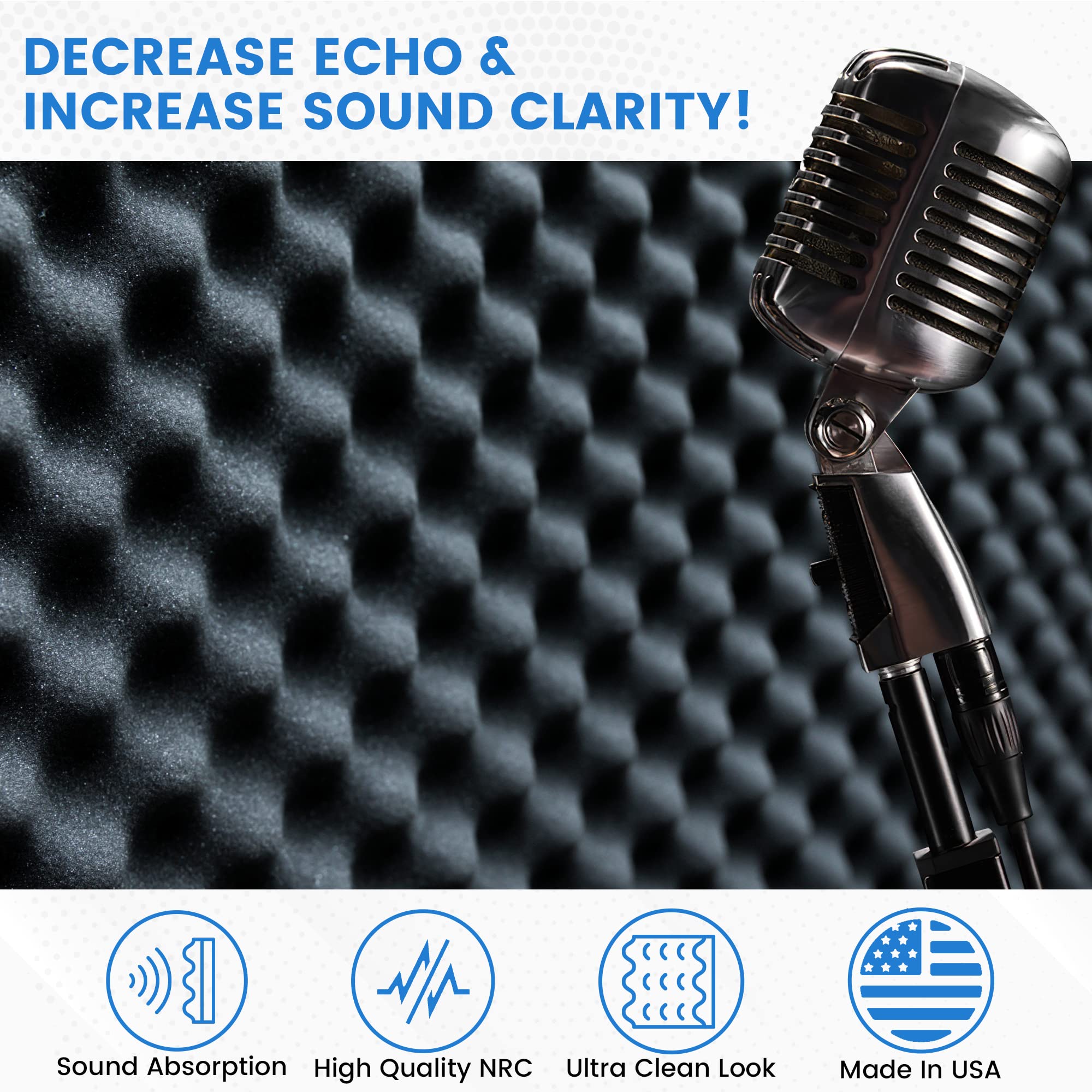 Foamily Acoustic Foam Sound Absorption Pyramid Studio Treatment Wall Panel, 48" X 24" X 2" (4 Pack)