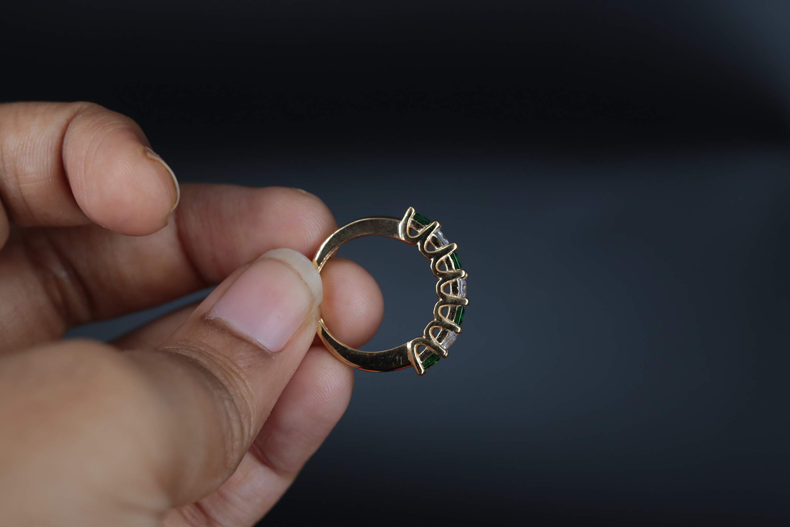 Gold & Diamonds Jewellery Princess Cut Emerald & Diamond Half Eternity 14k Yellow Gold Plated Wedding 7-Stone Band Ring for Women