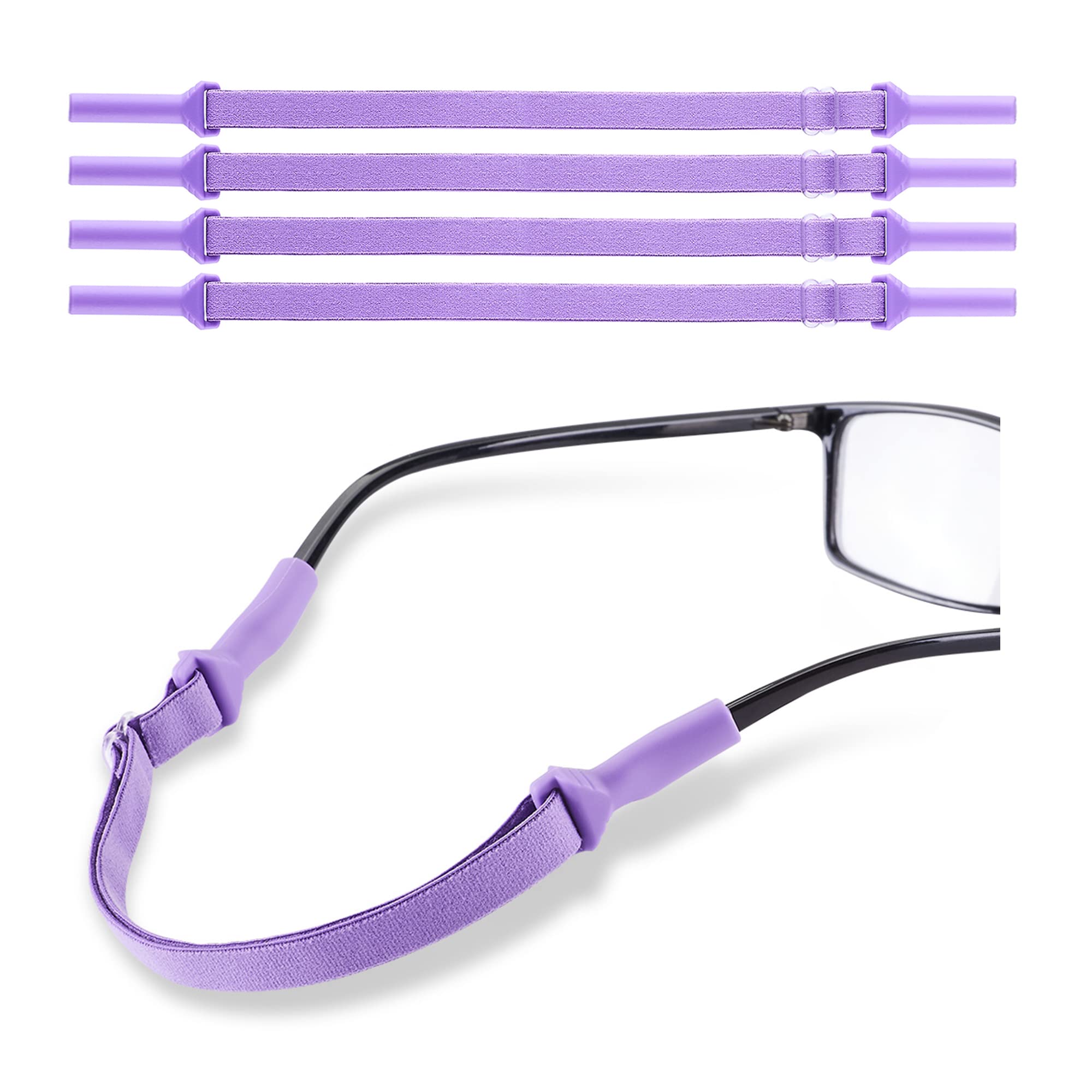 lvvfit Adjustable Glasses Strap, No Tail Adjustable Eyewear Retainer Glasses Straps, Sunglasses Straps for Men,Women,kids(4pcs Purple)