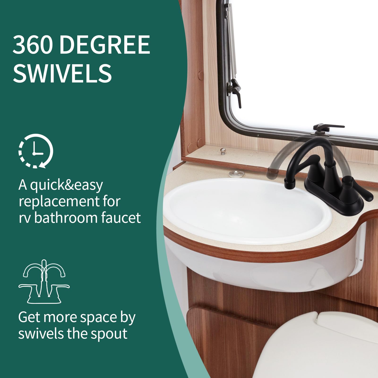 RV Non-Metallic Bathroom Faucet Two Handle,360 Swivel for Motorhomes,Travel Trailers, Campers (Brushed Nickel)