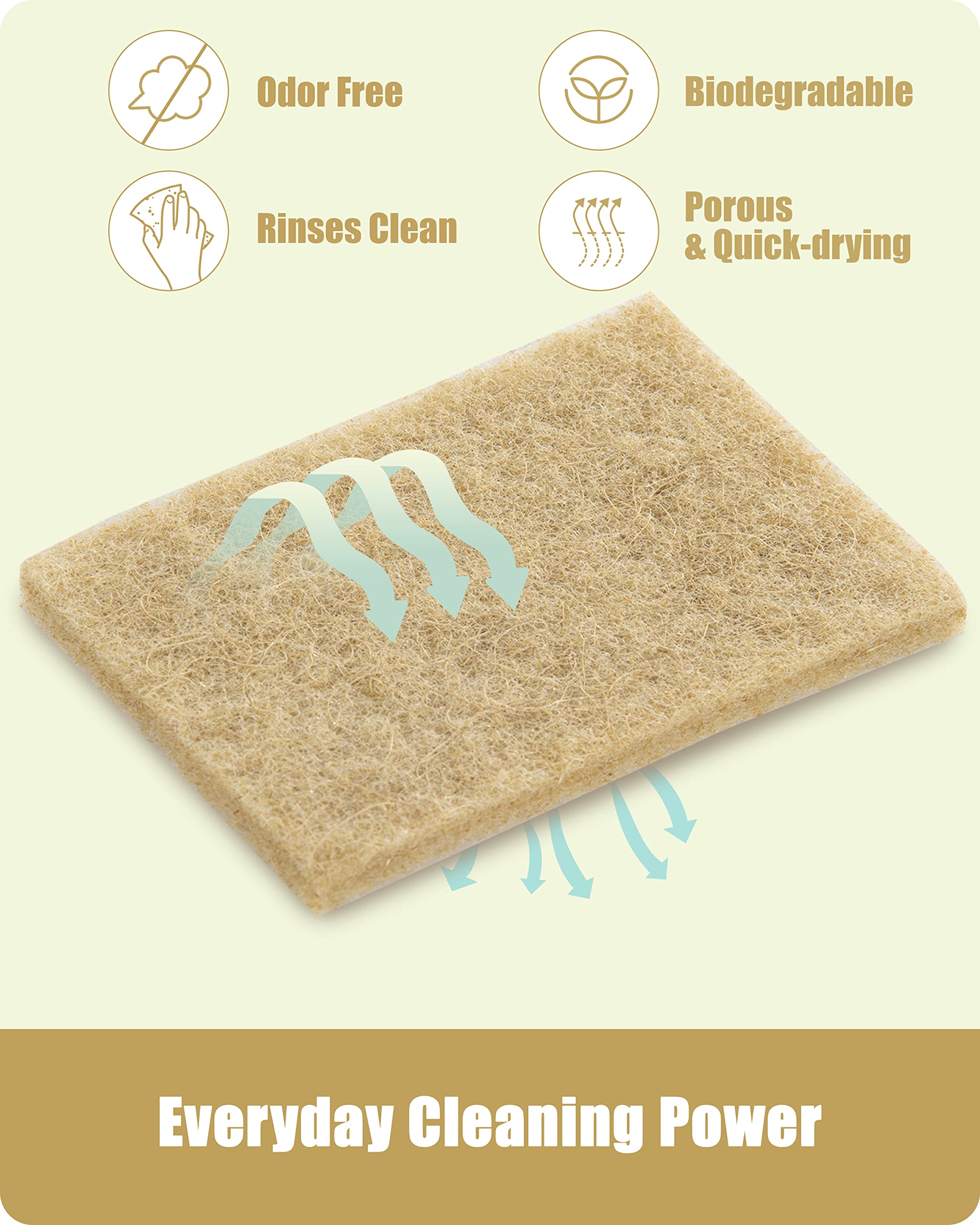 Foamstar Natural Scouring Pads 6 Pack- Non-Scratch Sisal Cleaning Scrub Pads for Dishes, Eco-Friendly Coconut Fiber Kitchen Scrubbers for Pans and Pots, Compostable, Biodegradable