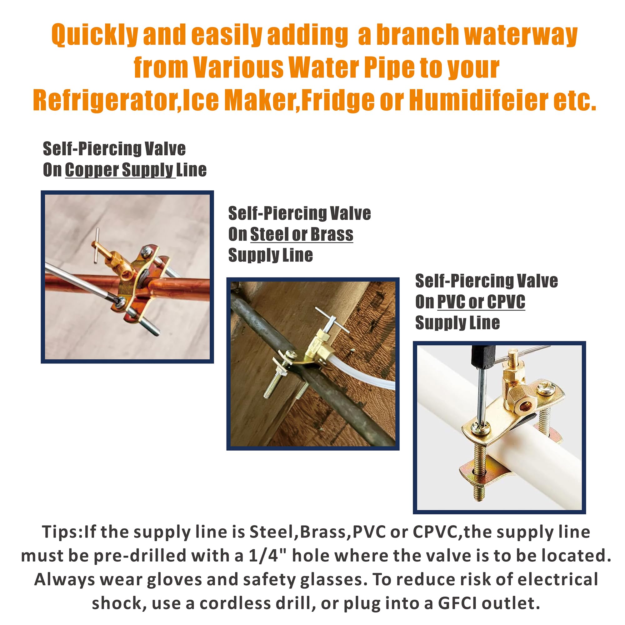 Refrigerator Water Line Kit, Ice Maker Supply Line, Fridge Water Line Kit, Includes 1/4”x25’ Poly Tube, Quick Connect Saddle Valve, Compression Fittings and Adapters