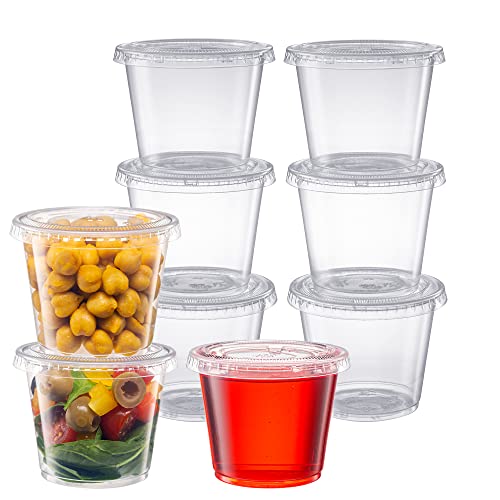 Pantry Value [200 Sets - 5.5 oz.] Cups with Lids, Small Plastic Condiment Containers for Sauce, Salad Dressings, Ramekins, & Portion Control