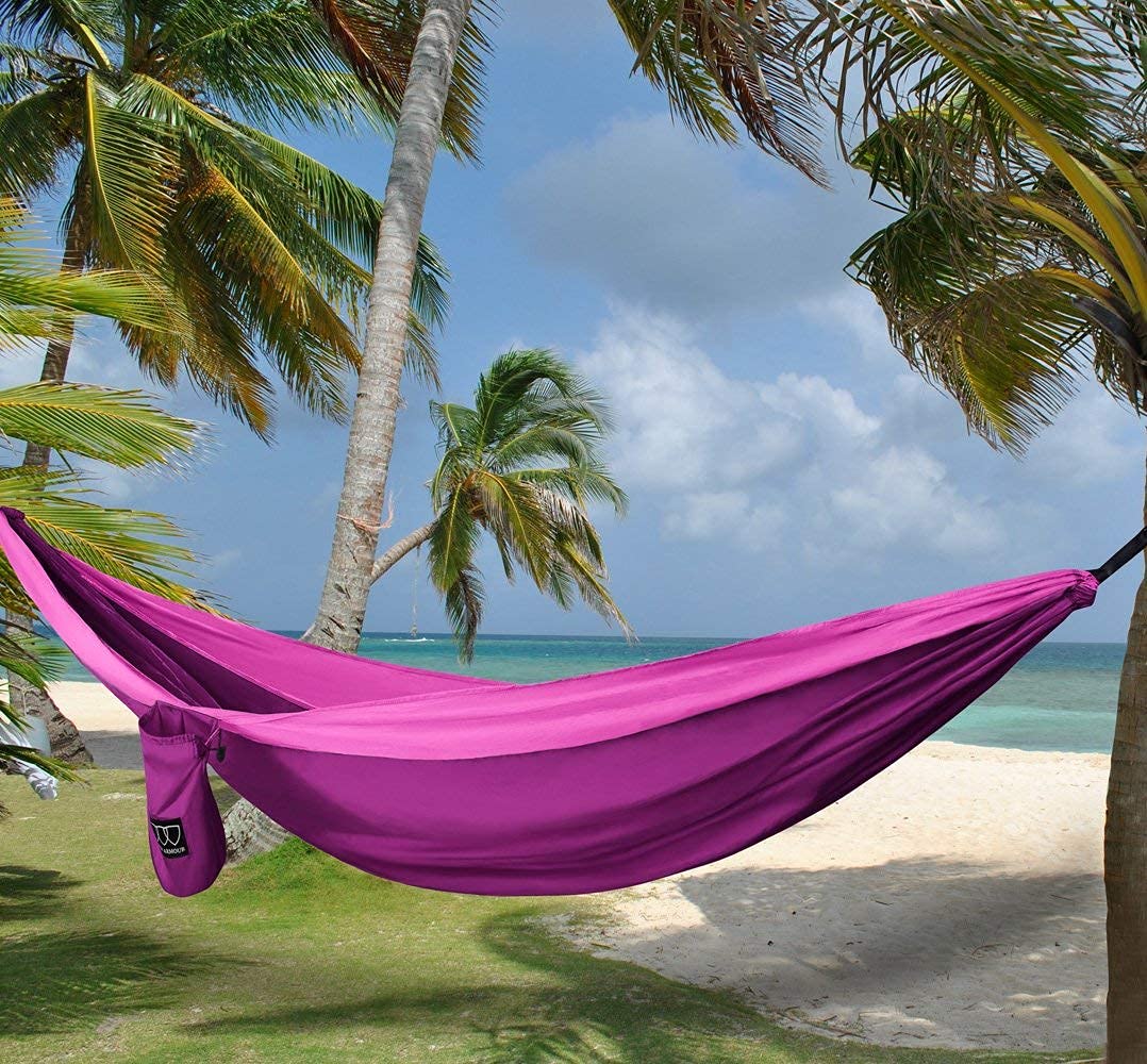 Gold Armour Camping Hammock with Bug Net - XL Double Hammock Portable Hammock Camping Accessories Gear Mosquito Bug Net Set for Outdoor Indoor, USA Based Brand (Fuchsia & Pink)