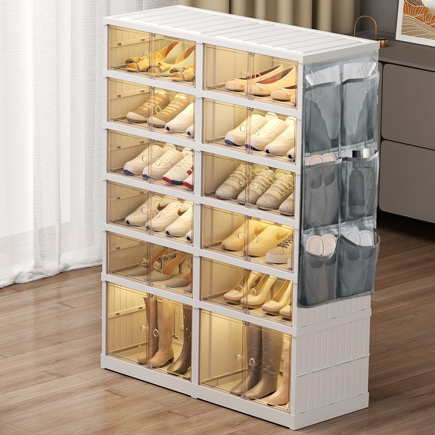 Tokokimo 6-Tier Foldable Shoe Rack, 24 Pairs Shoe Storage, Portable Shoe Rack Organizer with Magnetic Clear Door, Fast Easy Assemble Shoe Cabinet