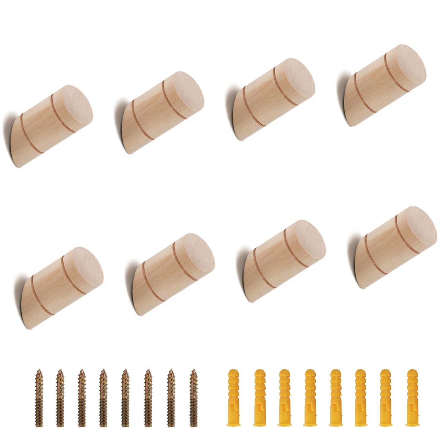 POZEAN 8 Pack Wall Hooks, Wood Hooks for Hanging with 8 Screws, Coat Hooks Hat Hanger for Hanging Coat, Scarf, Bag, Towel, Clothes, Hat and More