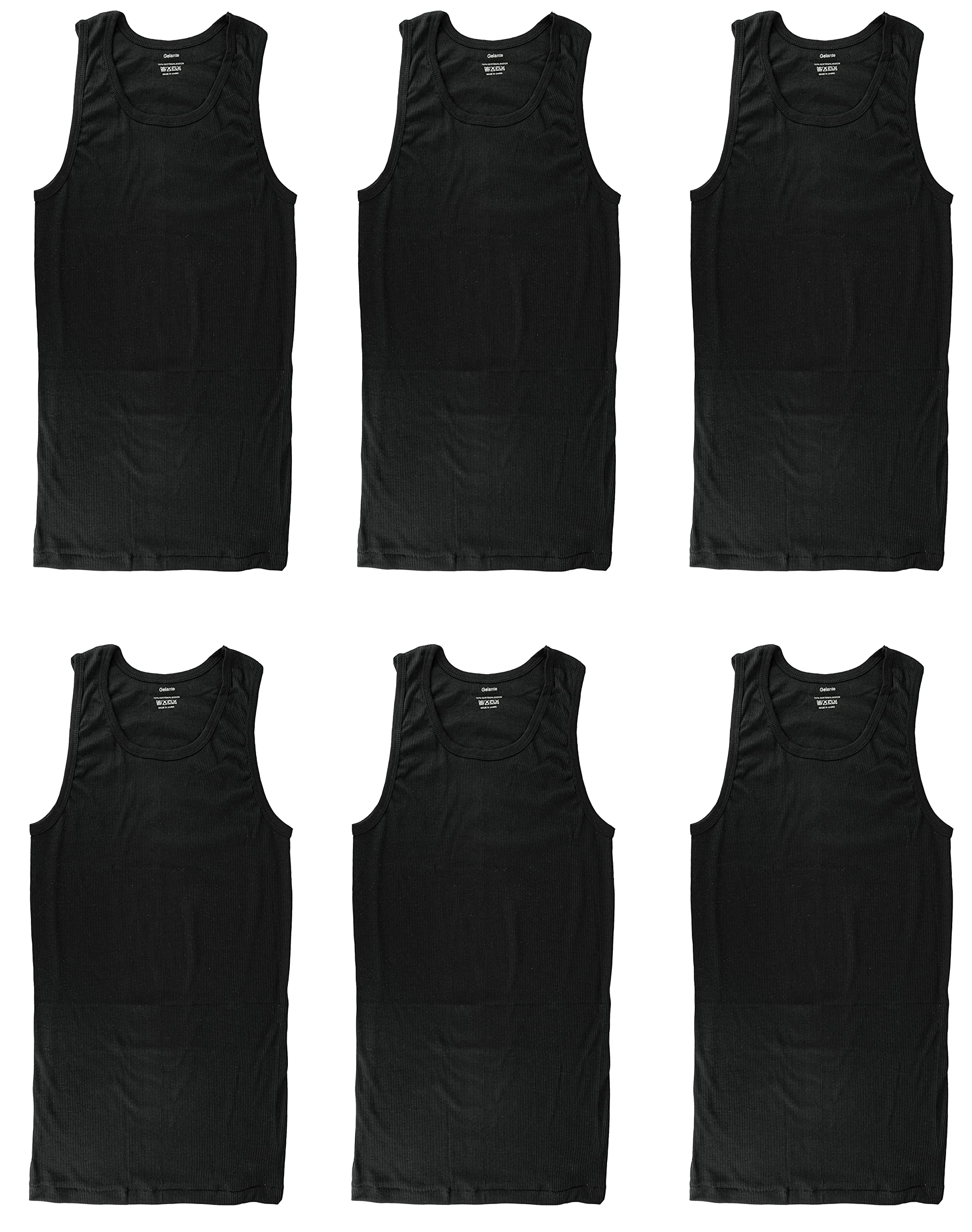 Gelante 6 Packs 100% Cotton Athletic Men's Basic Tank Top 7001-BK-XXXL Black