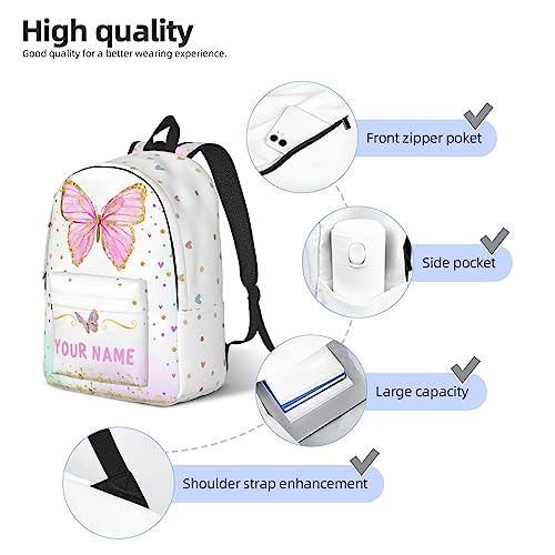 UJDUYSD Personalized Backpack for Girls Boys, Custom Backpacks with Name, Customized Butterfly School Bookbag for Kids, Personalized Casual Bookbags for Back to School Travel Picnic 15in