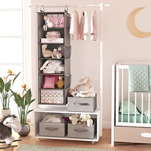 MONINXS Clothes Drawer Organizers Grey & 6-Shelf Hanging Closet Organizer Black