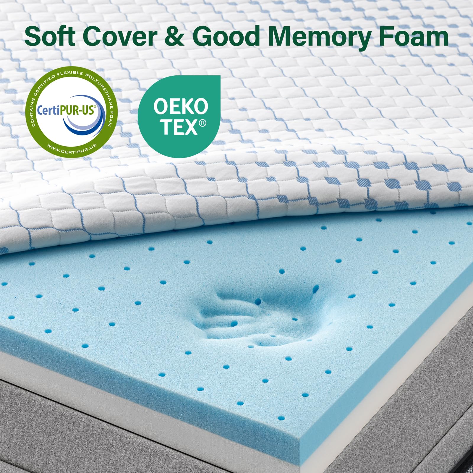VISCOFLEX 4 Inch Firm Memory Foam Mattress Topper Queen Size, Gel Infused Bed Topper with High Density Support Foam-Relieve Back Pain with Ultra Comfy Cover