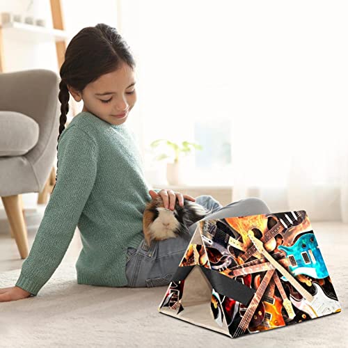 RATGDN Small Pet Hideout Electric Guitars Background Hamster House Guinea Pig Playhouse for Dwarf Rabbits Hedgehogs Chinchillas