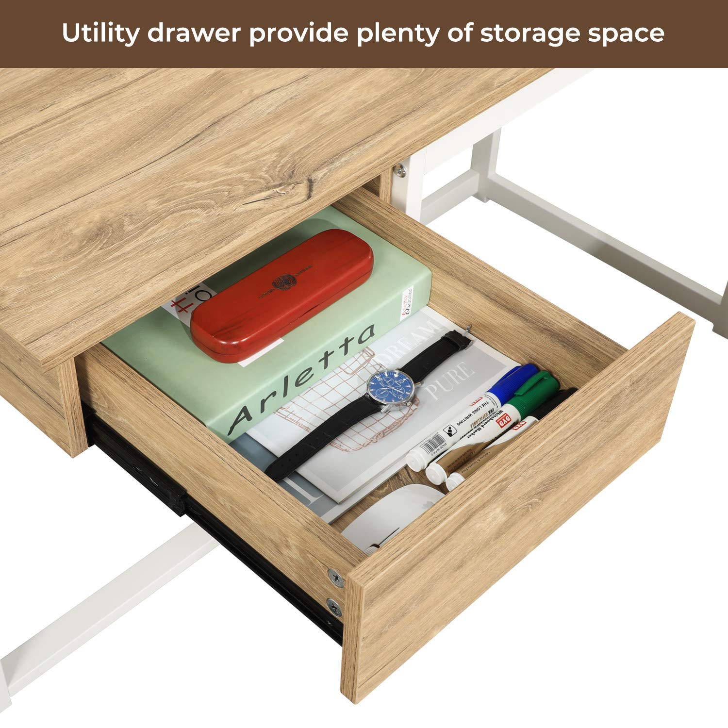 GreenForest Computer Desk with Storage Drawer 47 inch Office Writing Desk for Home, Modern Simple Study Desk PC Laptop Workstation, Oak