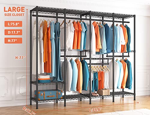 Raybee Clothes Rack Heavy Duty Clothing Racks for Hanging Clothes Load 985 LBS,Metal Clothing Rack Freestanding Portable Wardrobe Closet Rack for Hanging Clothes Wire Garment Rack, Black