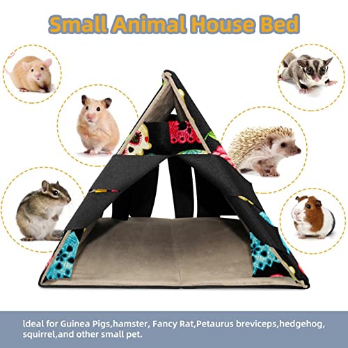 RATGDN Small Pet Hideout Dia De Muertos Sugar Skull Hamster House Guinea Pig Playhouse for Dwarf Rabbits Hedgehogs Chinchillas