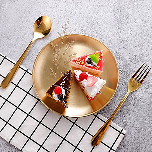 Retro Metal Round Gold Tray, Western Steak Round Serving Dishes, Stainless Steel Dining Plate, European Style Serving Cake Tray Kitchen Tool(23cm)