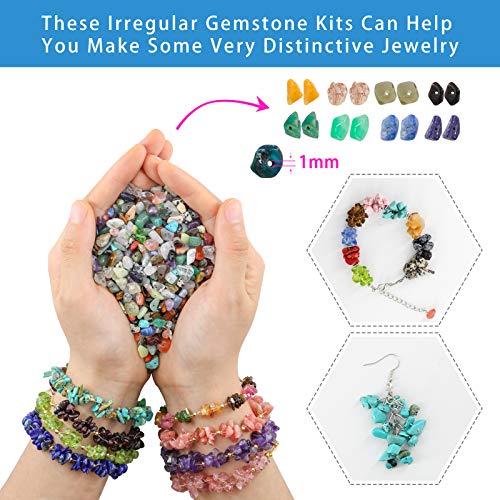 Ybxjges1330Pcs Irregular Crystal Chips, Natural Gemstone Beads Kit with Jump Rings Earring Hooks Pendants Charms Wire for DIY Bracelet Necklace Earring Jewelry Making Supplies