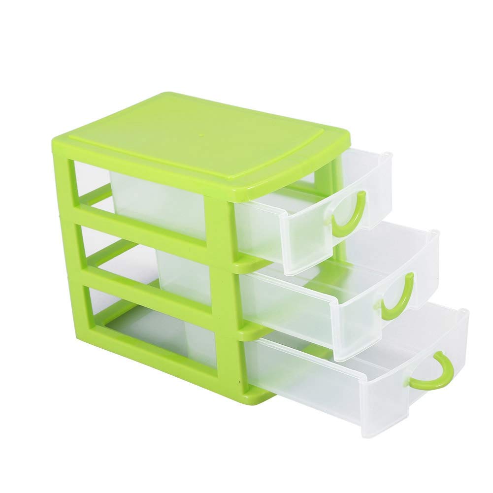 White 3 Drawer Plastic Storage,2 PCS Mini Drawer Organizer, Plastic Jewelry Makeup Storage Box with Adjustable Detachable Dividers for Small Accessories (3 Layers Green)