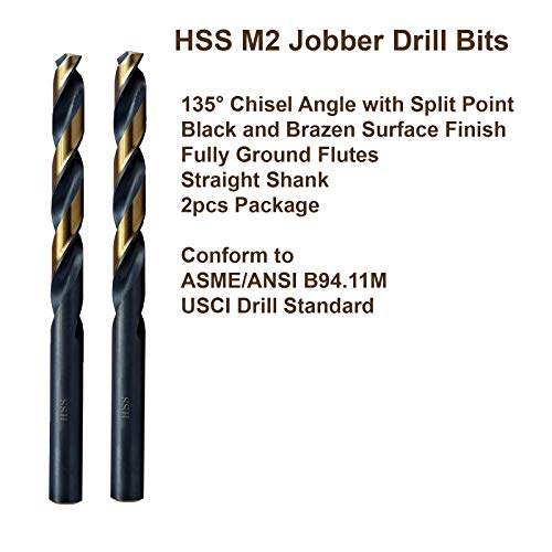MAXTOOL 13/64" 2pcs Identical Jobber Length Drills HSS M2 Twist Drill Bits Fully Ground Black & Bronze Straight Shank Drills; JBF02H10R13P2