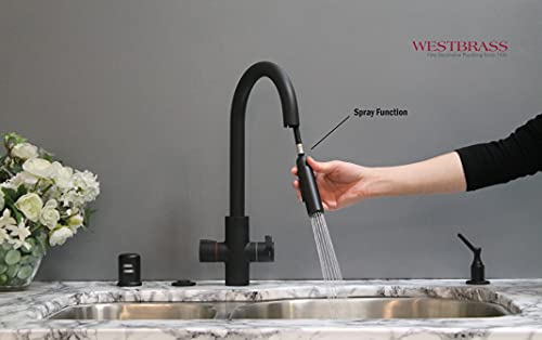 Westbrass KH41AK-62 HotMaster 4 in 1 Kitchen Faucet Kit with Dual Mode Pull Out Spray Head, DigiHot Instant Hot Water Tank and Two in-Line Water Filter System, Matte Black