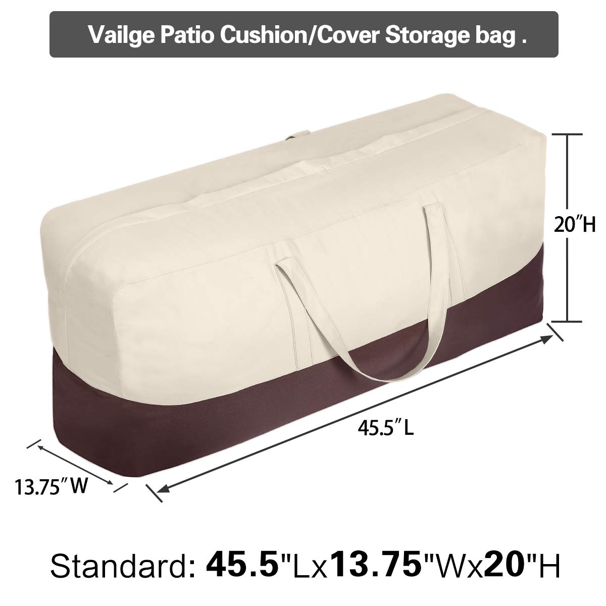 Vailge Outdoor Cushion Storage Bag Water-Resistant Patio Cushion Cover Storage Bag,Dustproof Christmas Tree Storage Bag Rectangular Patio Storage Bag for Outdoor Cushions - Standard,Beige & Brown