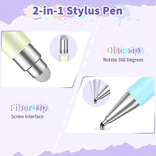 Stylus Pens for Touch Screens, High Precision 2-in-1 Disc Stylus Pen with Magnetic Adsorption, Compatible with iPad/iPhone/Tablets/Android and All Capacitive Touch Screens (Blue Light Yellow)