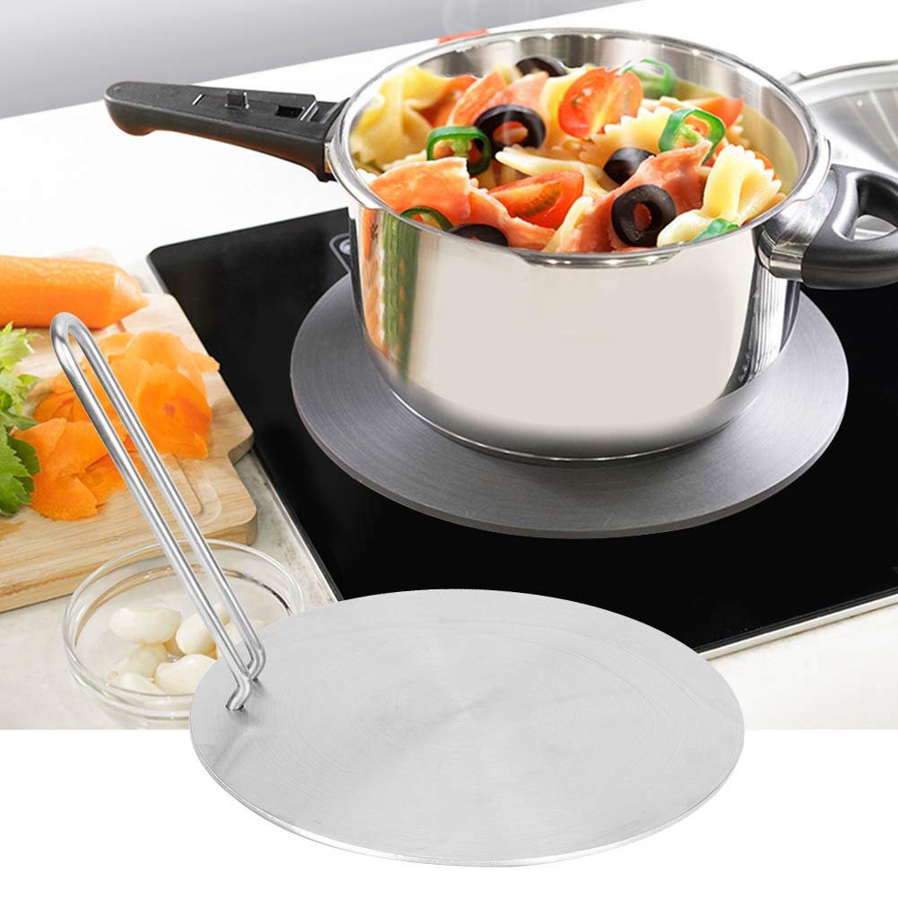 YINUODAY Heat Diffuser Simmer Ring Plate, 7.9inch Stainless Steel Induction Adapter Plate with Foldable Handle Hob Cooking Converter Disc for Electric Stove Gas Cooktop Cookware