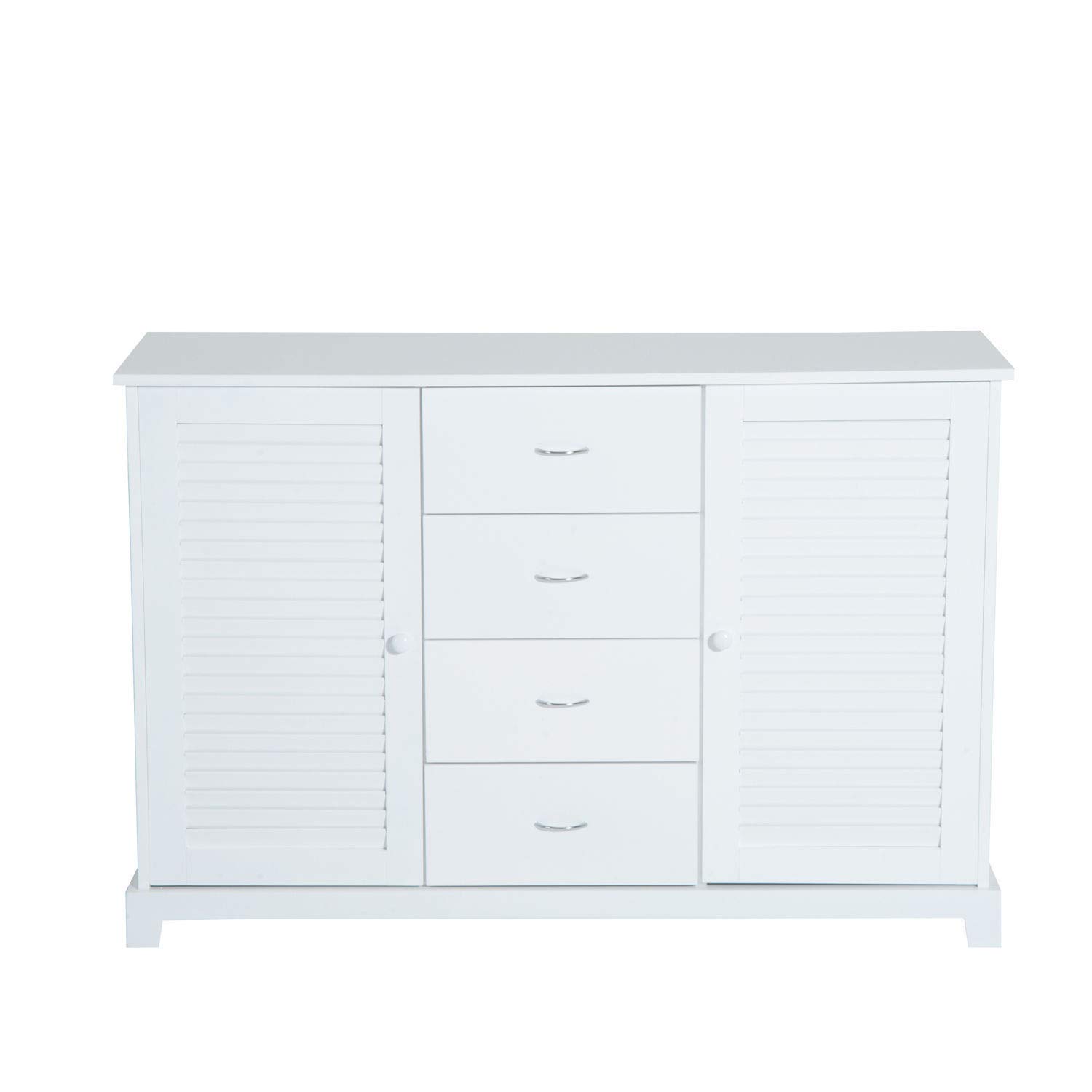 White Free Standing Storage Cabinet 2 Doors 4 Drawers Ample Storage Display Space Ideal for Bathroom Living Area Use Perfect for Storing Shampoo Towels Other Bathroom Accessories Or Daily Items