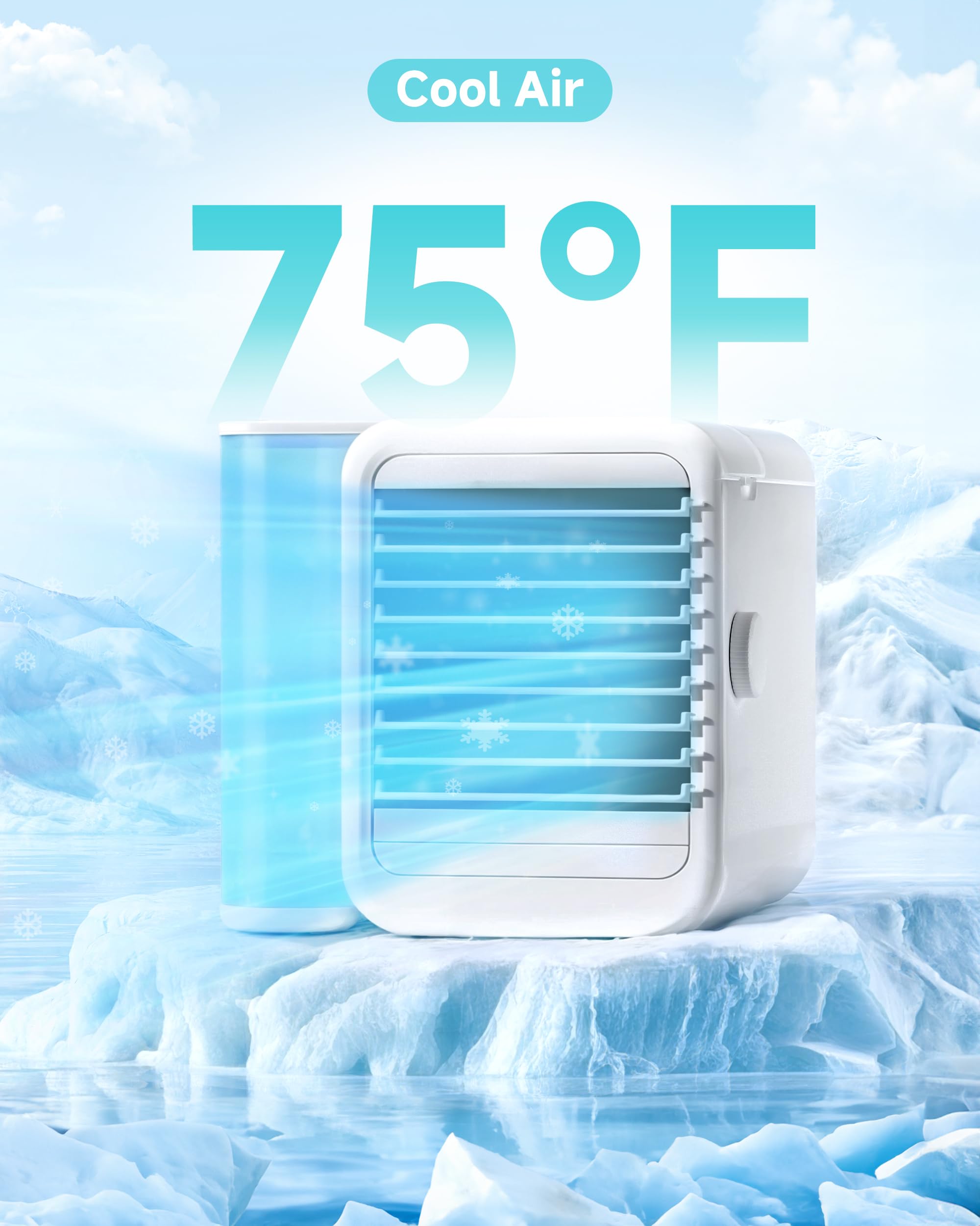 Portable Air Conditioner Mini AC: Evaporative Mini Air Cooler with ๐ณ ๐๐ผ๐น๐ผ๐ฟ๐, USB Personal Air Cooler Desktop Cooling Fan Unit with ๐ญ๐ฌ๐ฌ๐ฌ๐บ๐น ๐ช๐ฎ๐๐ฒ๐ฟ ๐ง๐ฎ๐ป๐ธ for Room Office Home
