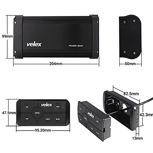Water Resistant Bluetooth Marine 4 Channel Class A/B Amplifier Media Stereo on Boats UTV ATV Golf Carts and Cars