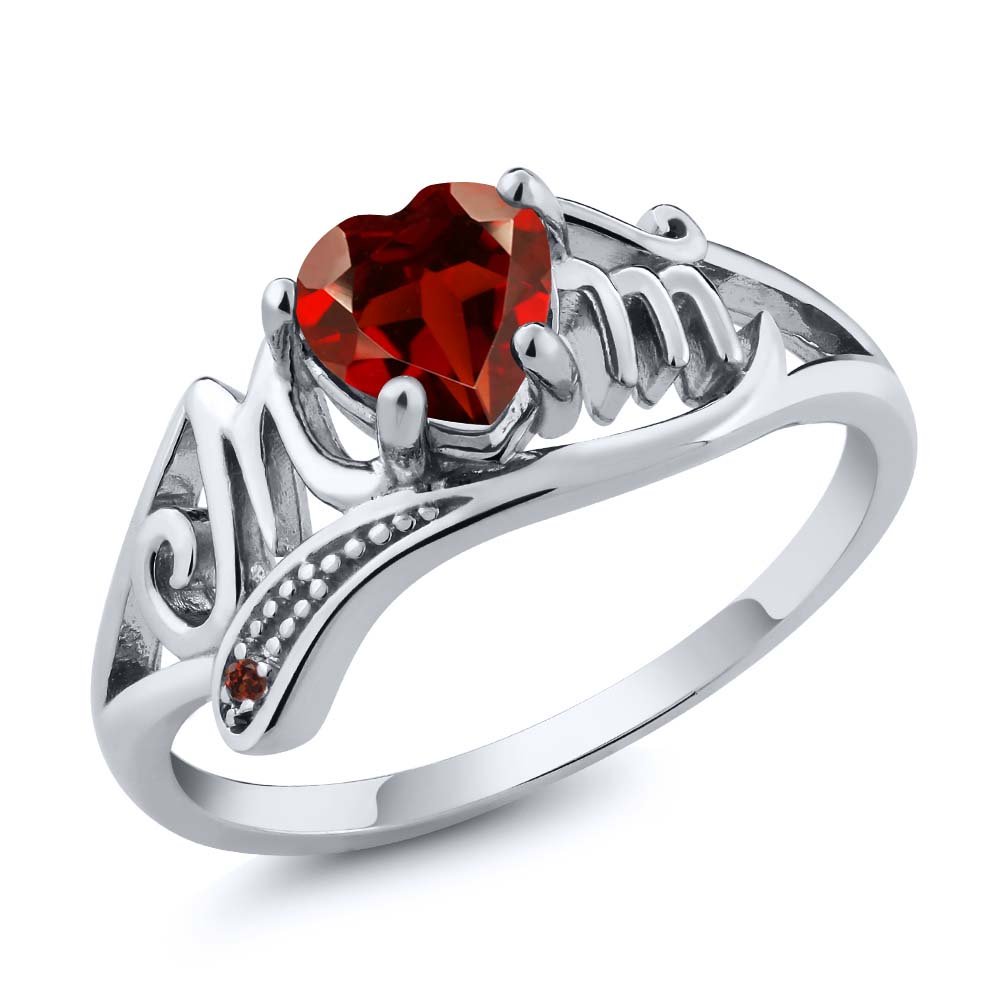 Gem Stone King 925 Sterling Silver 6MM Heart Shape Gemstone Birthstone Mothers Day MOM Ring For Women | Available In Size 5, 6, 7, 8, 9