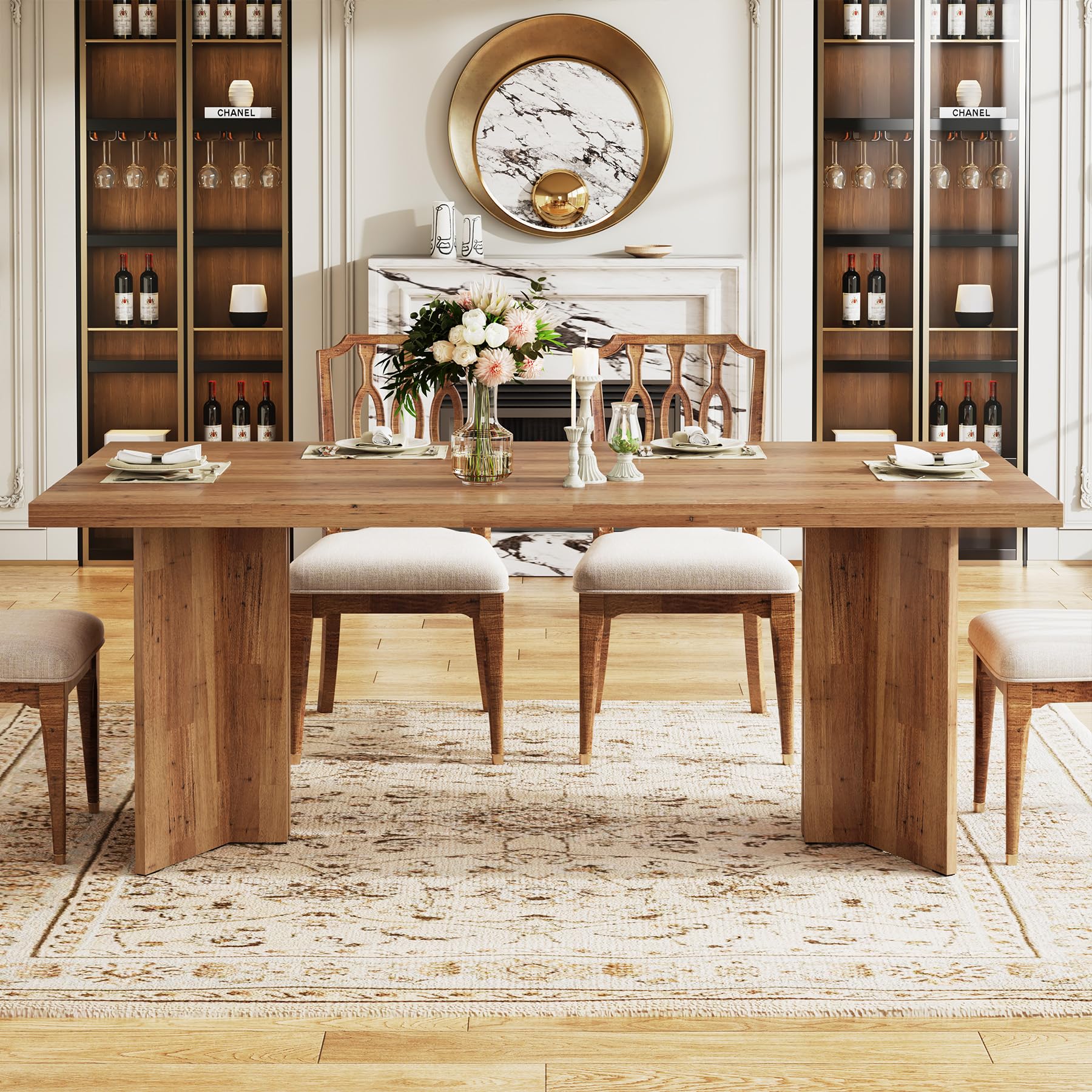 Tribesigns 63-inch Dining Table for 4-6, Farmhouse Kitchen Table with Large Tabletop, Rectangular Dinner Eating Table for Dining Room, Living Room, Kitchen