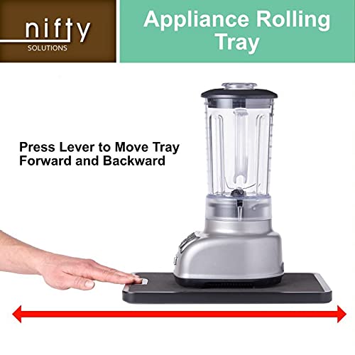 Nifty Small & Large Appliance Rolling Tray - Black, Home Kitchen Counter Organizer, Integrated Rolling System, Non-Slip Pad Top for Coffee Maker, Stand Mixer, Blender, Toaster