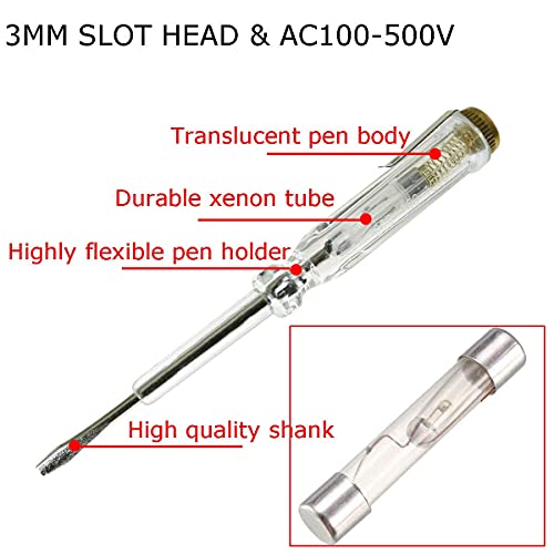 MEETOOT 2pcs 100-500V Flathead Screwdriver Electric Pen Circuit Tester Pen 3MM