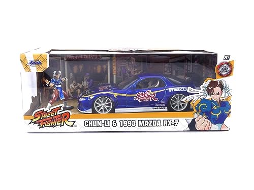 Street Fighter 1:24 1993 Mazda RX-7 Die-Cast Car & 2.75" Chun-Li Figure, Toys for Kids and Adults