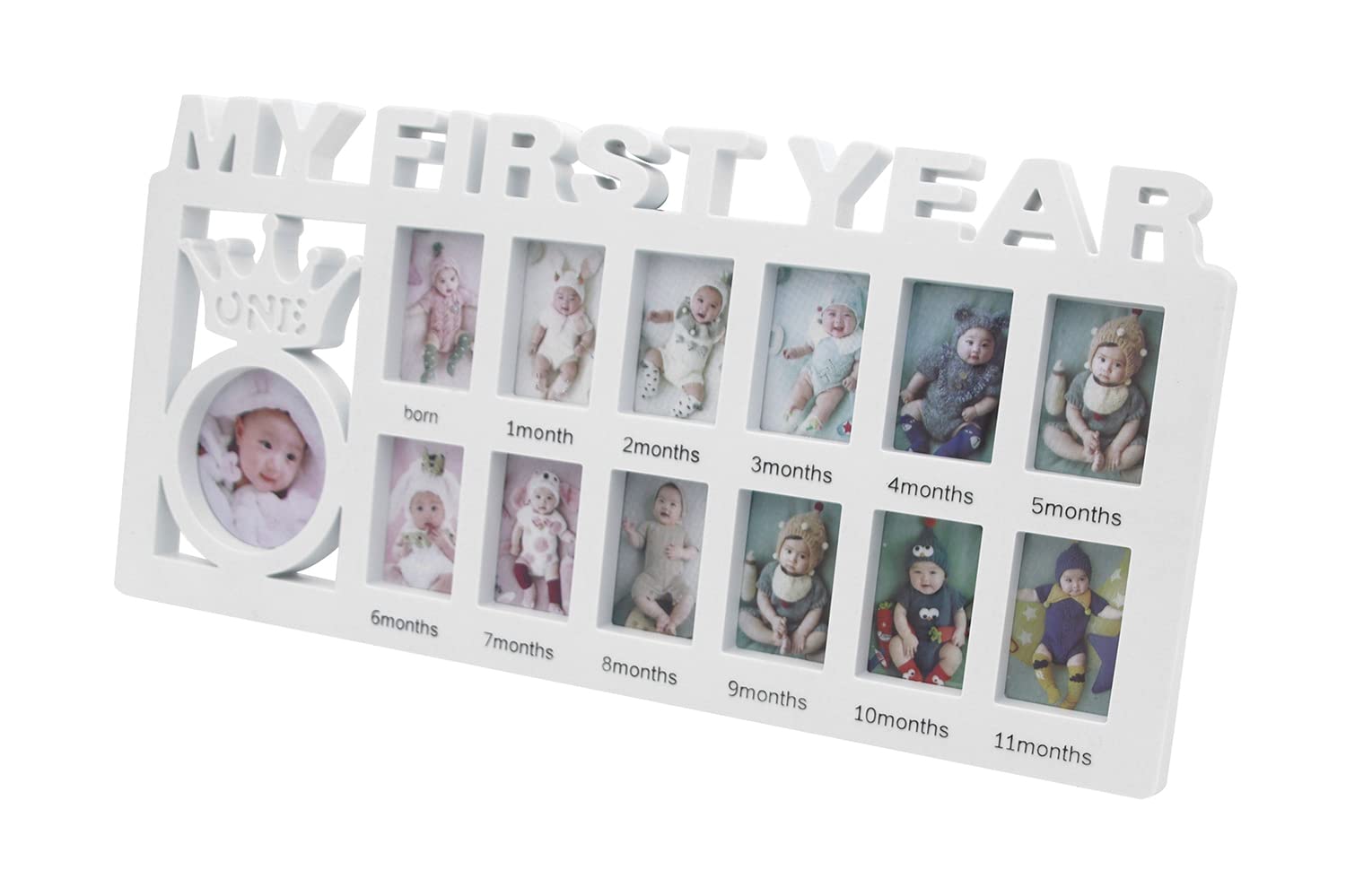 MICKYU My First Year Newborn Keepsake Frame 12 Months Milestone Photo Frames Mothers Day Accessory Baby Shower Gifts Nursery Décor (White)